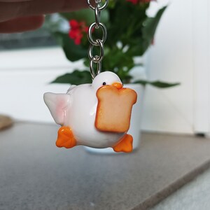 Duck With Bread Keychain, Cute Polymer Clay Figurine, Polymer Clay Duck, Handmade Clay Charm ...