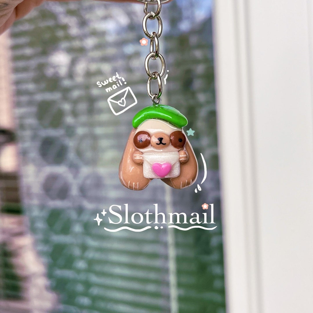Slothmail Keychain, Cute Polymer Clay Sloth, Polymer Clay Keychain ...