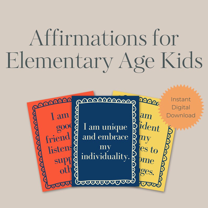 20 Affirmation Cards Printable for Elementary Aged Kids Postcard Size ...