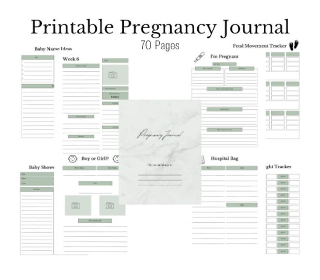 Printable Pregnancy Journal Planner Tracker Digital File PDF Letter ...