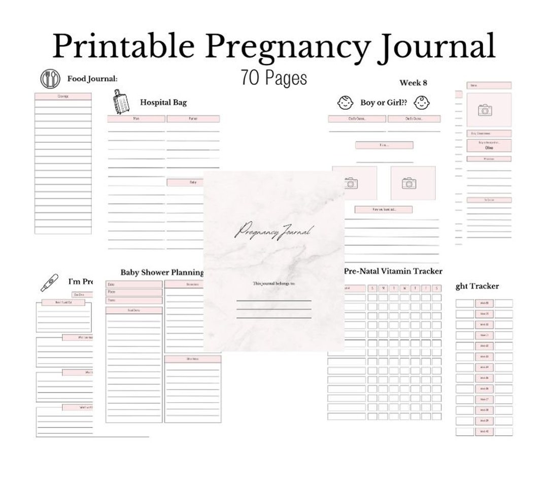 Printable Pregnancy Journal Planner Tracker Digital File PDF Letter ...