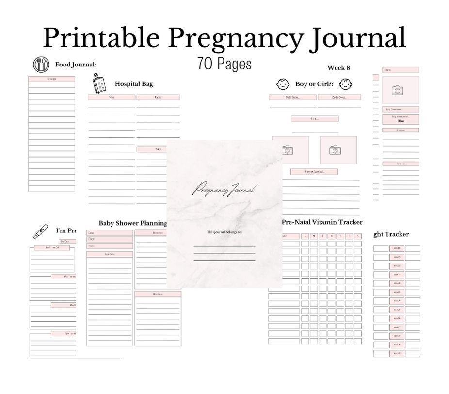 Printable Pregnancy Journal Planner Tracker Digital File PDF Letter ...