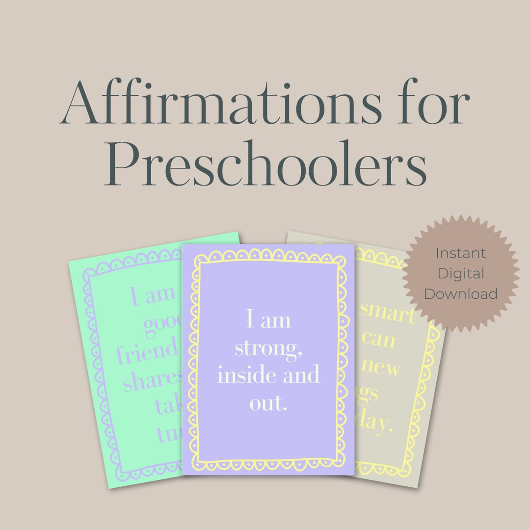 20 Affirmation Cards Printable for Preschoolers Postcard Size Digital ...