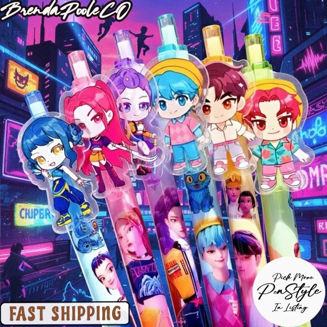Kpop Demon Hunters Cute 0.5mm Black Gel Pens, Demon Hunters Anime Pen ...