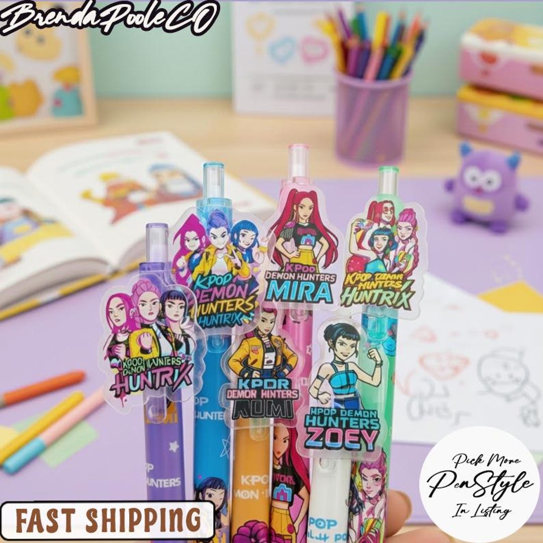 Kpop Demon Hunters Cute 0.5mm Black Gel Pens, Demon Hunters Anime Pen ...