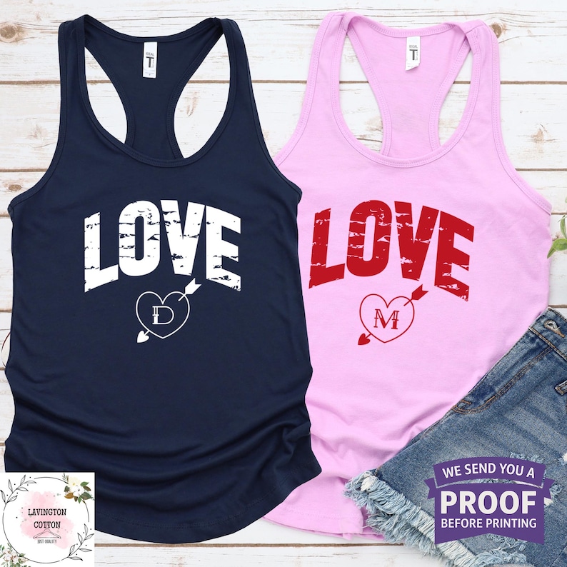 Custom Name Heart Letter Tank Top, Personalized Love Arrow Initial Tank ...