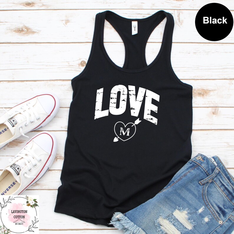 Custom Name Heart Letter Tank Top, Personalized Love Arrow Initial Tank ...