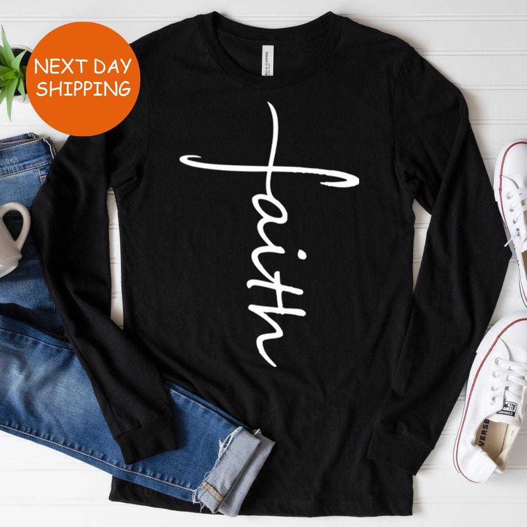 Bella Canvas Faith Long Sleeve Shirt, Faith Cross Shirts, Christian ...