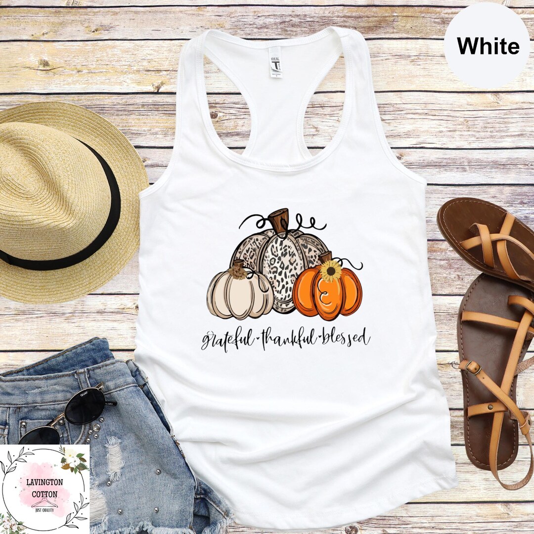 Grateful Thankful Blessed Pumpkin Tank Top, Fall Leopard Pumpkin Tank ...