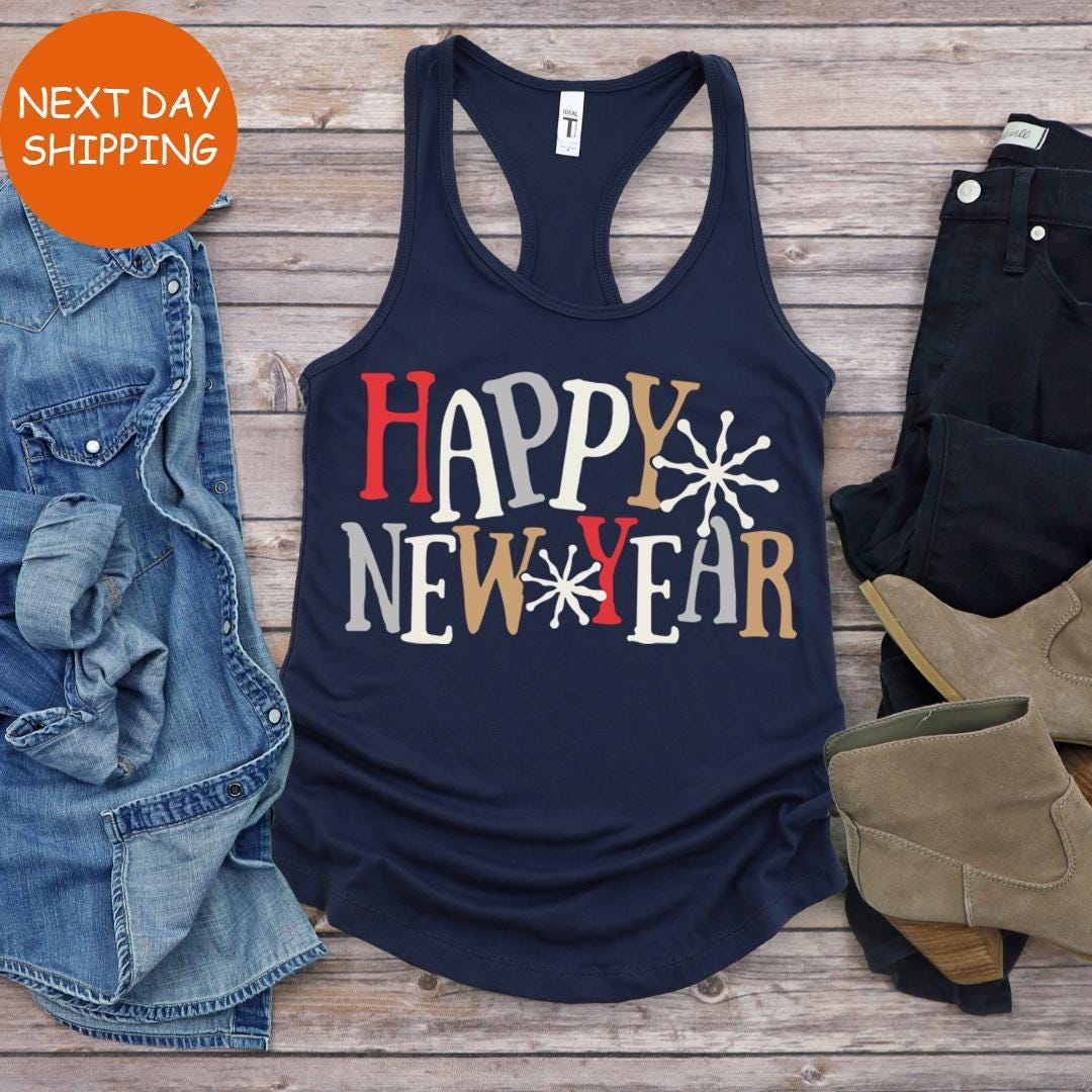 Happy New Year Snowflake Tank Top, Happy New Year 2025 Tank Top, Xmas ...