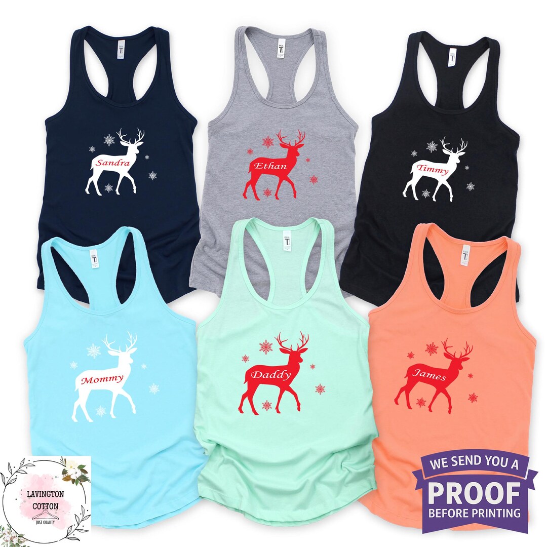 Custom Family Reindeer Christmas Tank Top, Personalized Snowflake Deer ...