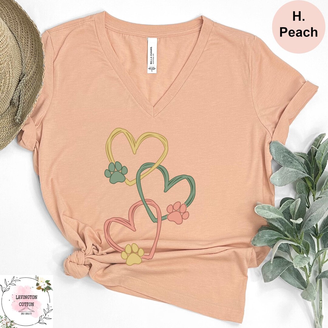 Valentine's Day Pet Love Heart Art V-neck Shirt, Dog & Cat Paw Heart ...