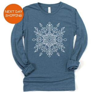 Snowflake Long Sleeve, Christmas T-shirt, Holiday Party Tops, Women ...