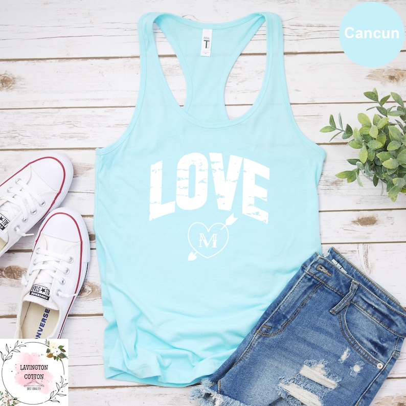 Custom Name Heart Letter Tank Top, Personalized Love Arrow Initial Tank ...