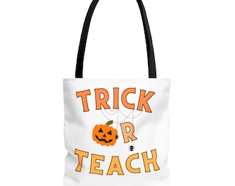 Halloween Trick or Teacher Tote Bag Teacher Bag Spooky - Etsy