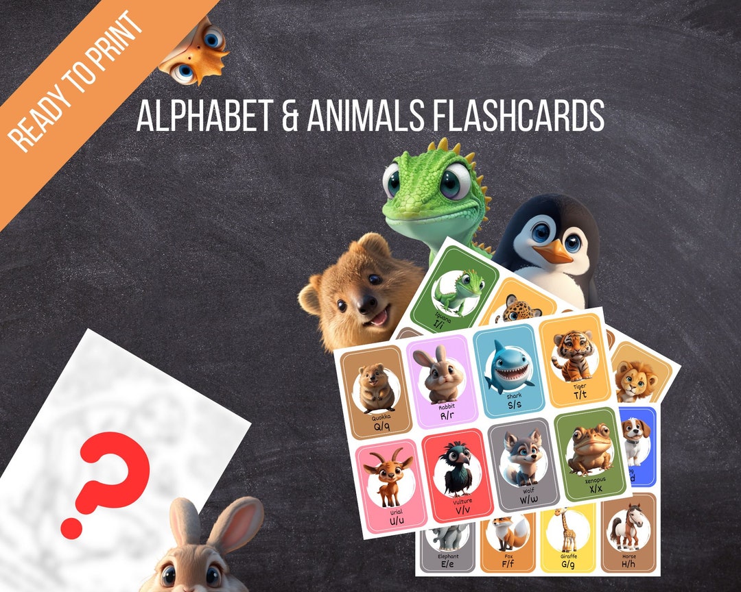 ALPHABET & ANIMALS 26 Montessori Cards Flash Cards PDF - Etsy