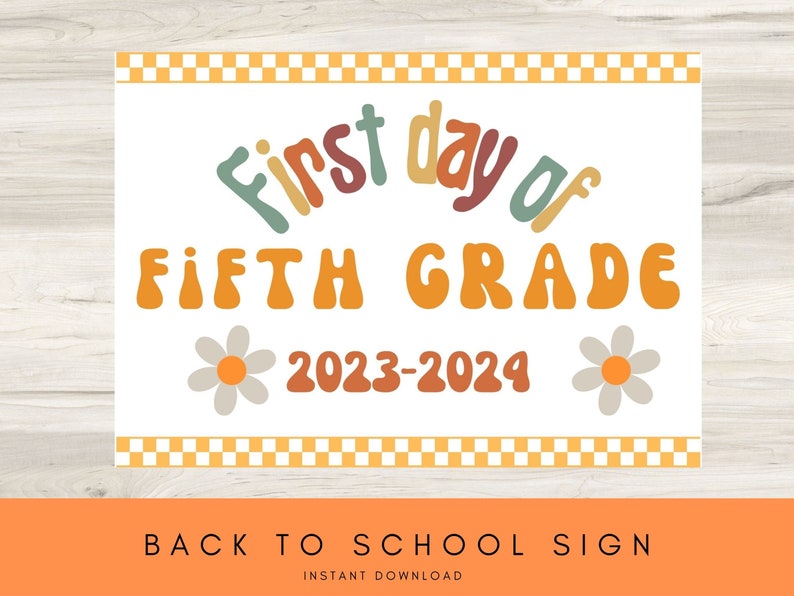 Printable First Day of School Sign for Kindergarten to Fifth Grade - Etsy