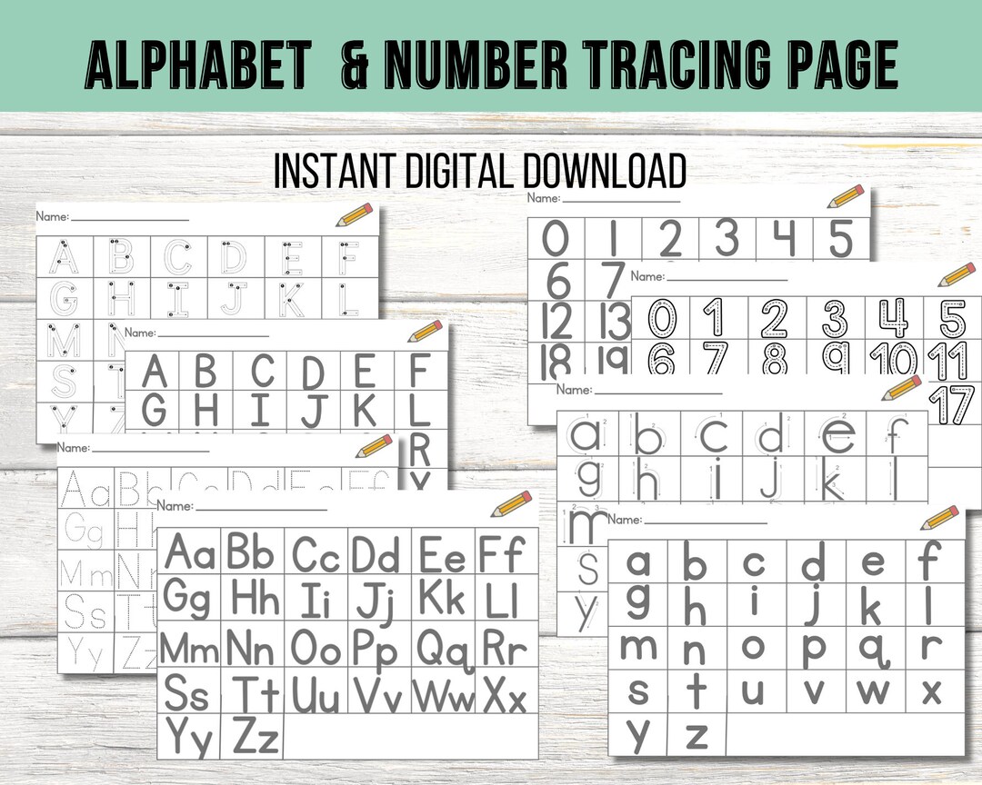 Letter and Number Tracing Worksheet, Letter Tracing Practice, Number ...