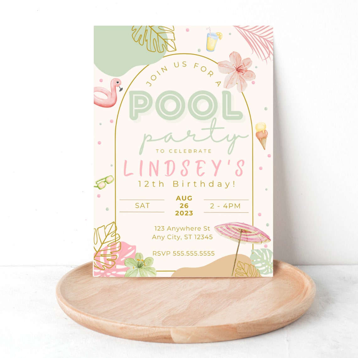 Vintage Pool Party Birthday Invitation, Modern Simple Chic Pool Party ...