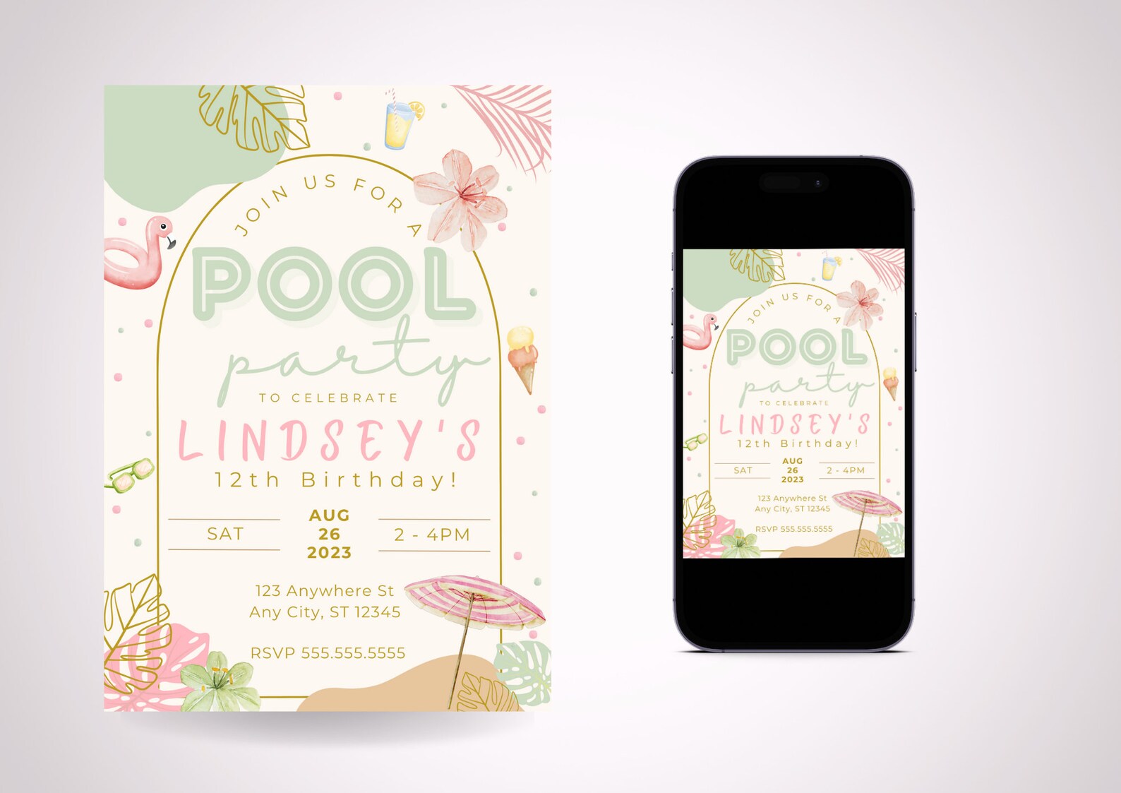 Vintage Pool Party Birthday Invitation, Modern Simple Chic Pool Party ...