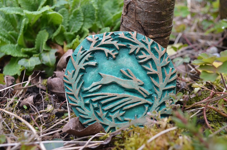 Jumping Hare Indoor Wall Plaque. Rabbit Art Relief Tile. Pagan ...