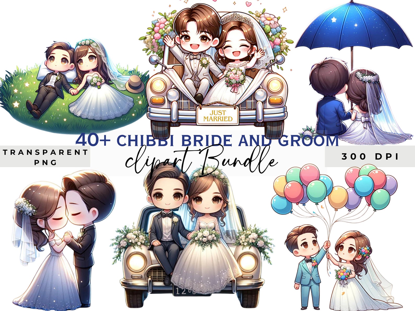 Chibi Clipart Couple, Chibi Couple Clipart, Couple Travel Chibi, Bride ...