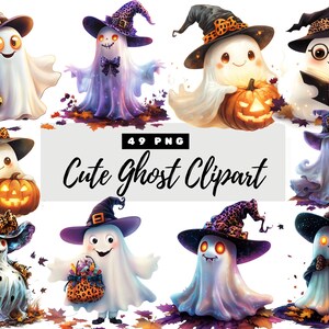 Watercolor Cute Ghost Clipart, Spooky Clipart, Pumpkin Graphics, Ghost ...