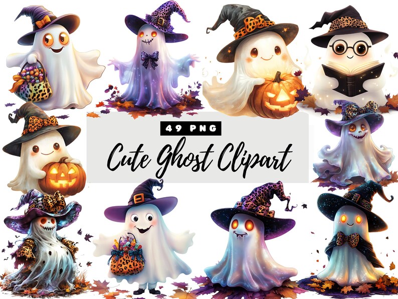 Watercolor Cute Ghost Clipart, Spooky Clipart, Pumpkin Graphics, Ghost ...