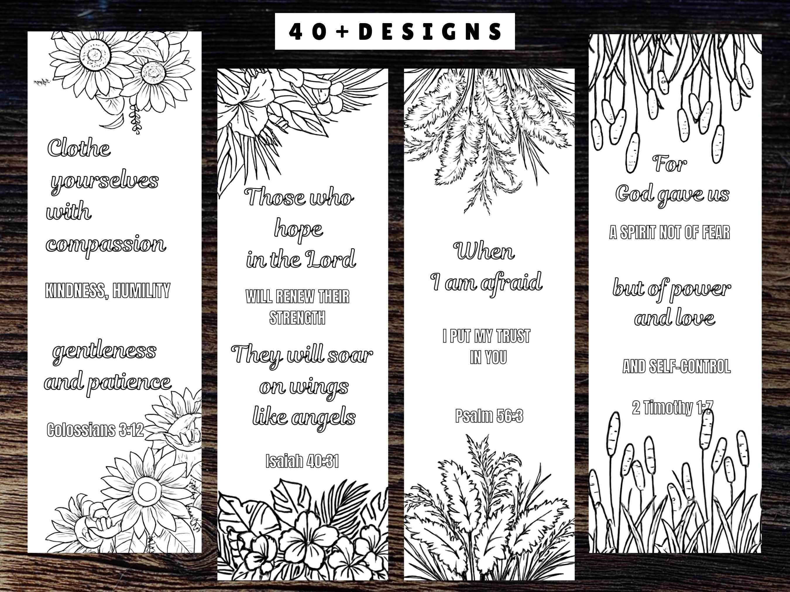 Printable Coloring Bible Verse Bookmarks, Printable Floral Bookmark for ...