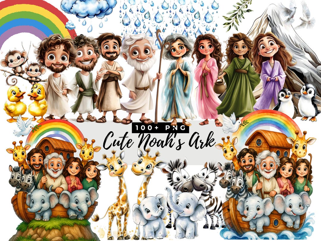 Cute Noah's Ark Watercolor Clipart, Adorable Baby Animal Illustrations ...