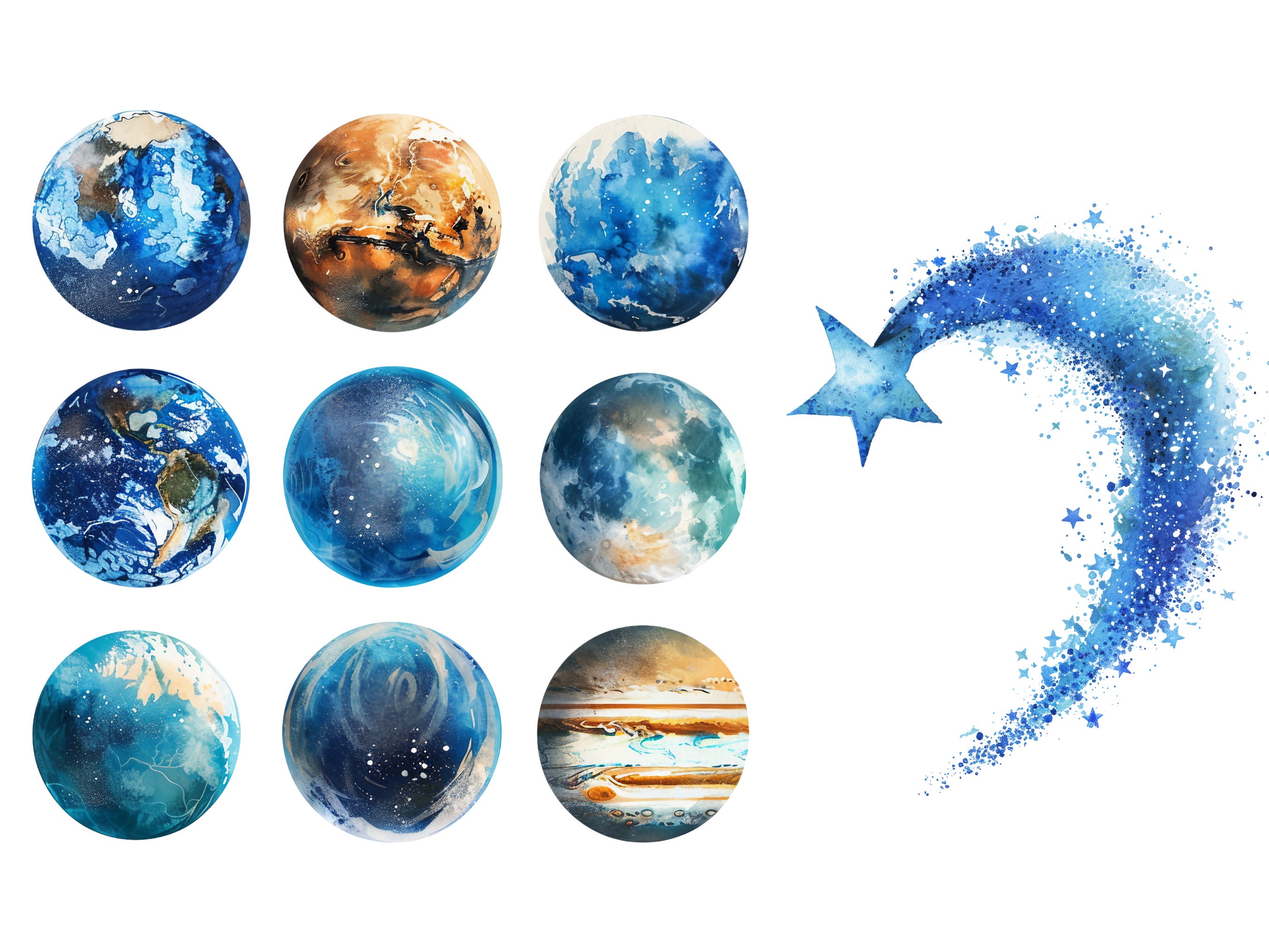 Watercolor Space Clipart Bundle, Cute Space Clipart Bundle, Sun ...