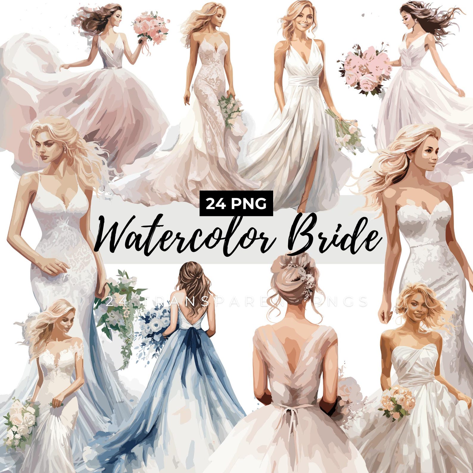 Bride Clipart, Bridal Shower Clipart, Watercolor Wedding Clipart Bundle ...