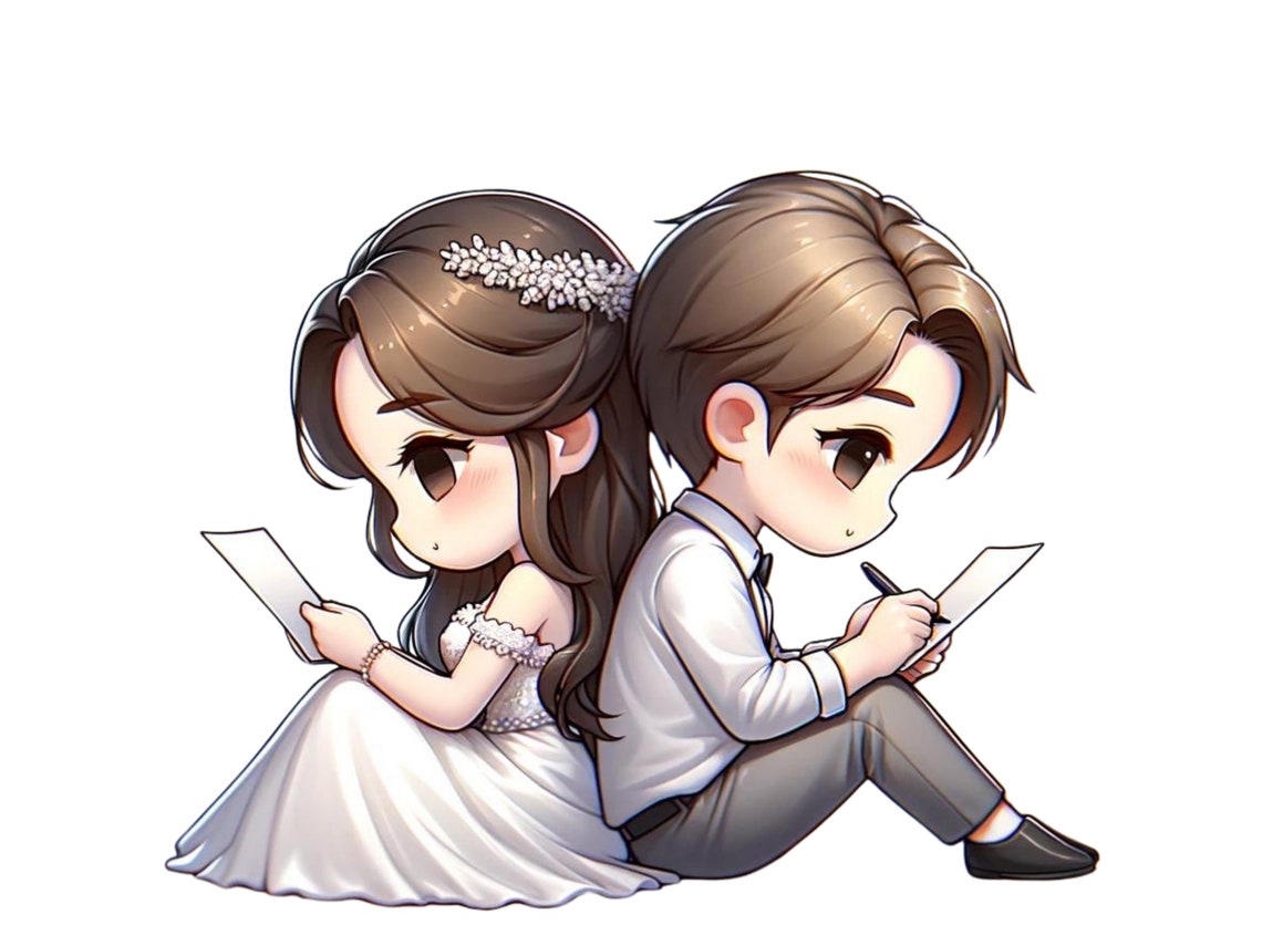 Chibi Clipart Couple, Chibi Couple Clipart, Couple Travel Chibi, Bride ...