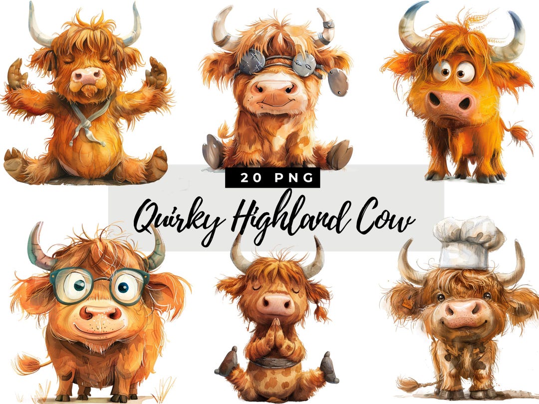 Quirky Highland Cow Png Clipart, Quirky Farm Animals, Funny Animals ...