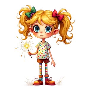 Quirky Cute Girl Clipart, Cute Watercolor Illustrations, Whimsical Girl ...