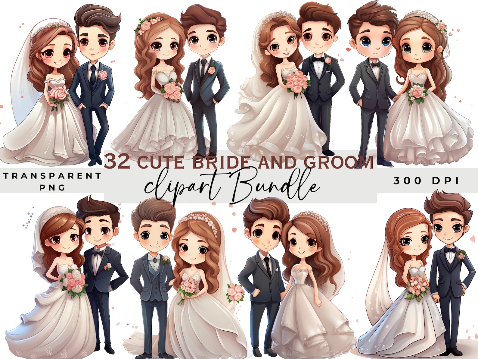 Bride Groom Clipart, Couple Chibi Cute, Chibi Wedding - Etsy