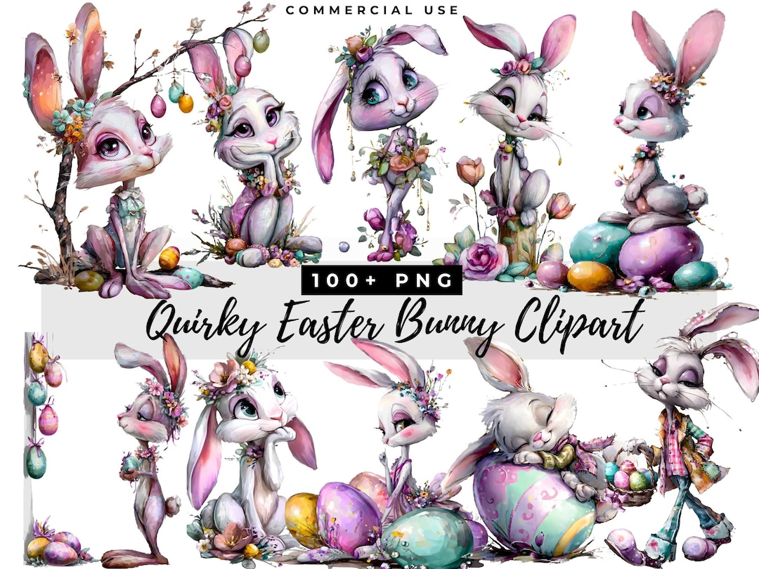 Quirky Easter Bunny Clipart: Fun Whimsical Graphics for Digital ...