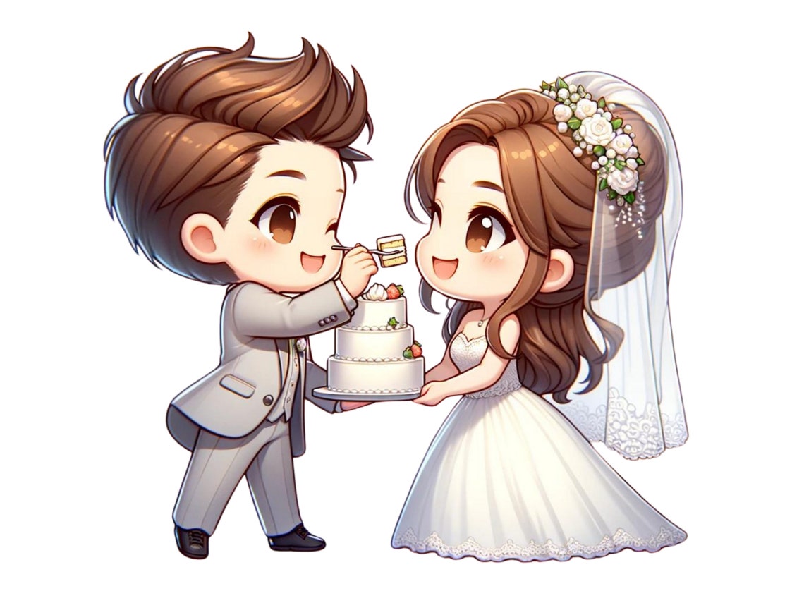 Chibi Clipart Couple, Chibi Couple Clipart, Couple Travel Chibi, Bride ...