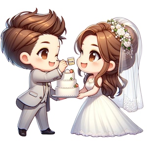 Chibi Clipart Couple, Chibi Couple Clipart, Couple Travel Chibi, Bride ...