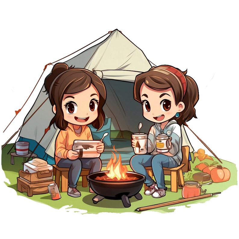 Best Friends Camping Clipart Illustration Set, Gifts Customizable ...