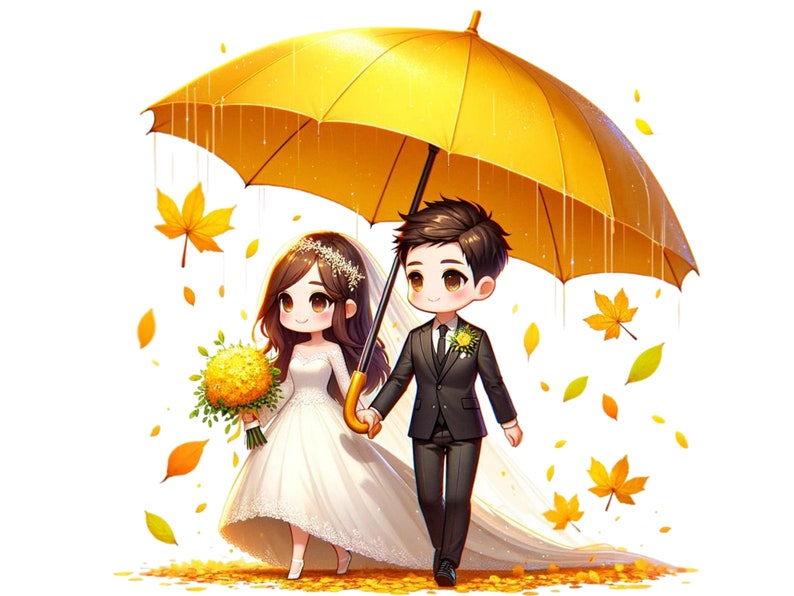 Chibi Clipart Couple, Chibi Couple Clipart, Couple Travel Chibi, Bride ...
