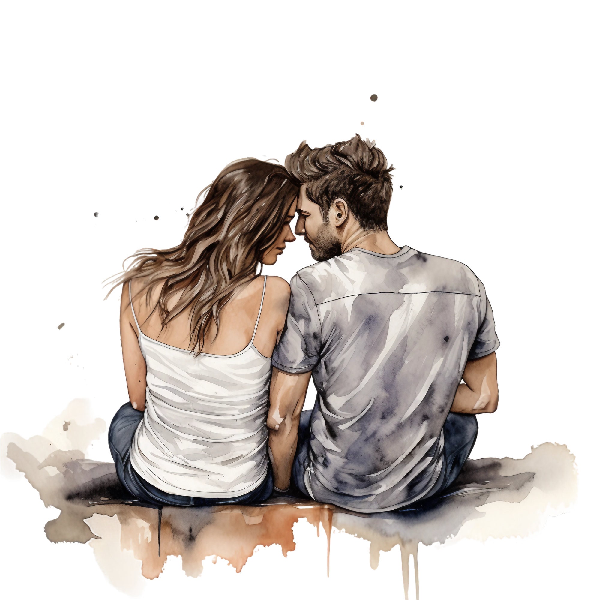 Couple Clipart, Loving Couple Clipart, Romantic Couple, Summer Clipart ...