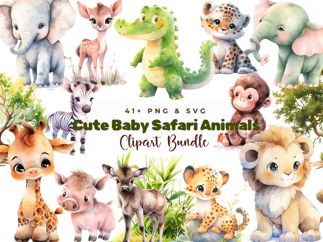 Cute Baby Safari Animals Clipart Png, Safari Animal Svg, Jungle Clipart ...