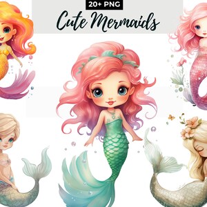Cute Mermaids Clipart, Mermaids Png, Mermaid for Crafting, Watercolor ...