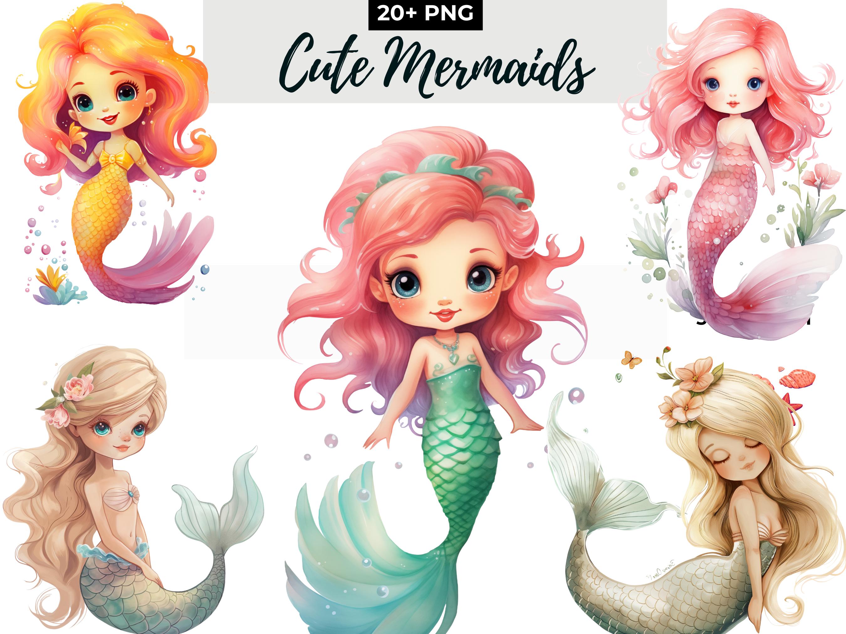 Cute Mermaids Clipart, Mermaids Png, Mermaid for Crafting, Watercolor ...