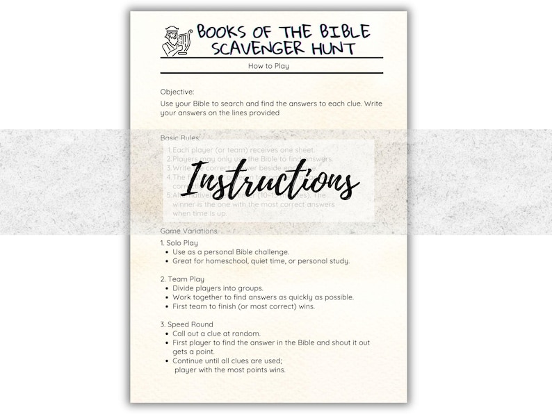 Books of the Bible Scavenger Hunt Game, Printable Bible Activity for ...