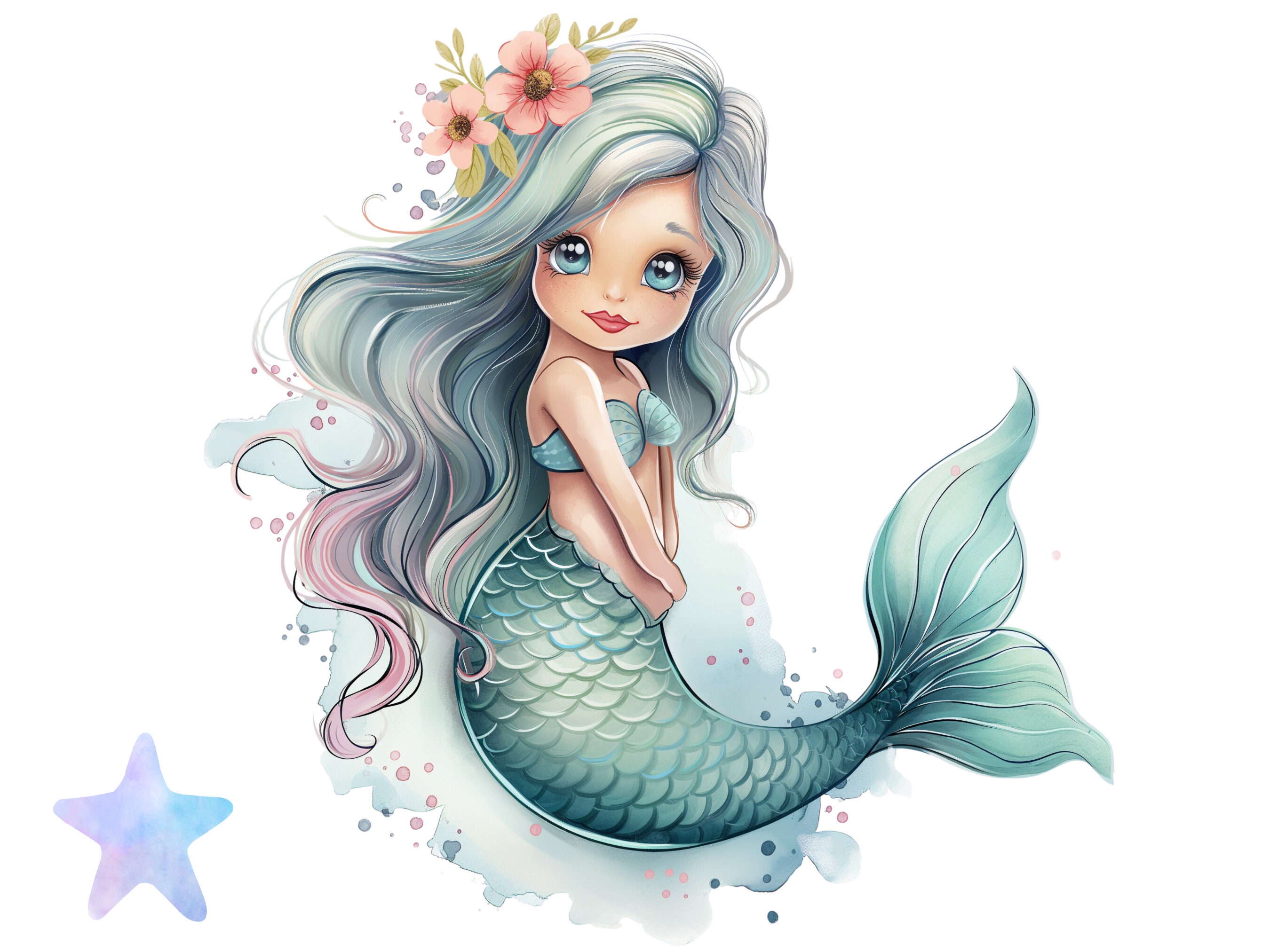 Cute Mermaids Clipart, Mermaids Png, Mermaid for Crafting, Watercolor Mermaid Png, Clip Art for ...