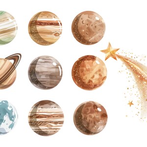 Watercolor Space Clipart Bundle, Cute Space Clipart Bundle, Sun ...