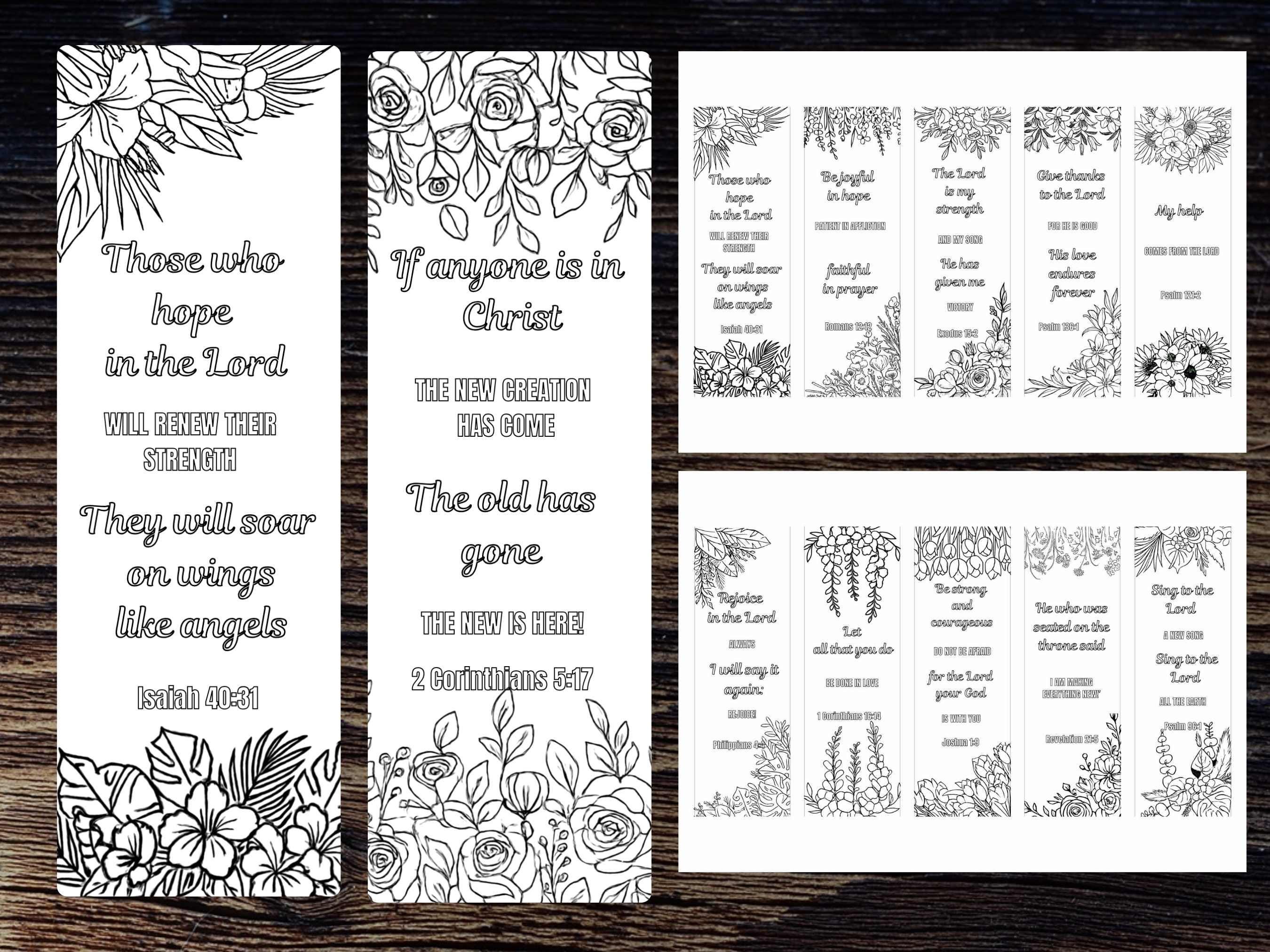 Printable Coloring Bible Verse Bookmarks, Printable Floral Bookmark for ...