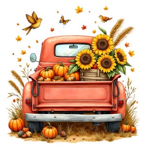 Watercolor Fall Trucks Collection Clipart, Autumn Pumpkin Truck PNG ...
